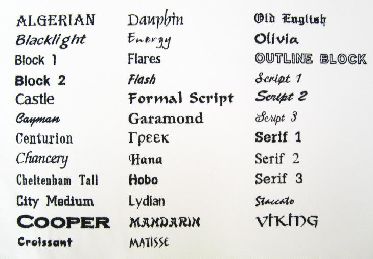 Stock Embroidery Fonts
